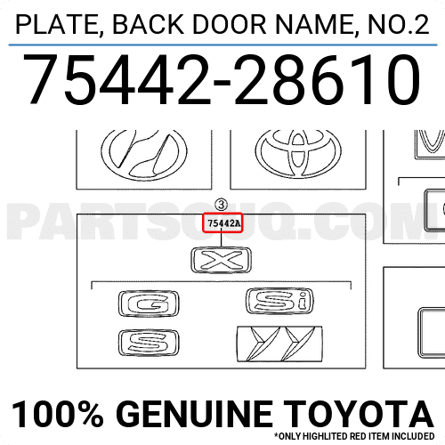 PLATE, BACK DOOR NAME, NO.2 7544228610 | Toyota Parts | PartSouq