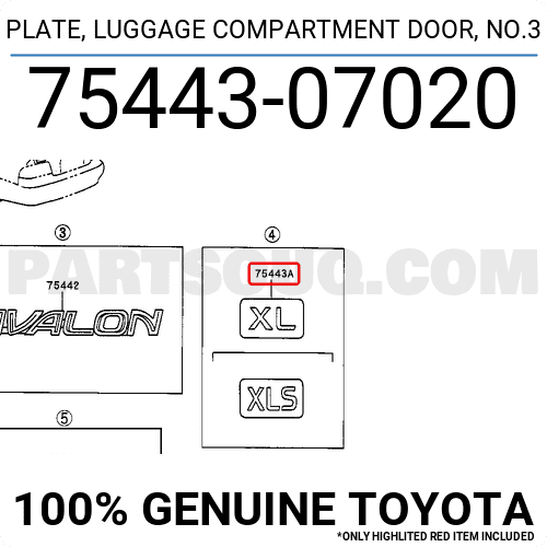 PLATE, LUGGAGE COMPARTMENT DOOR, NO.3 7544307020 | Toyota Parts | PartSouq