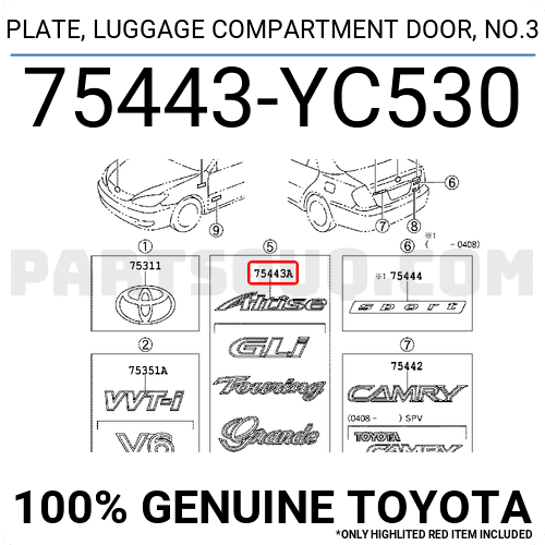 PLATE, LUGGAGE COMPARTMENT DOOR, NO.3 75443YC530 | Toyota Parts | PartSouq