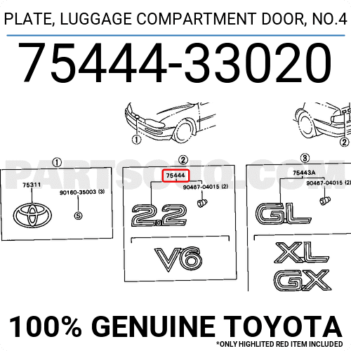 PLATE, LUGGAGE COMPARTMENT DOOR, NO.4 7544433020 | Toyota Parts | PartSouq