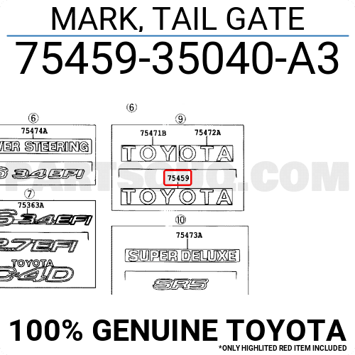 MARK, TAIL GATE 7545935040A3 | Toyota Parts | PartSouq