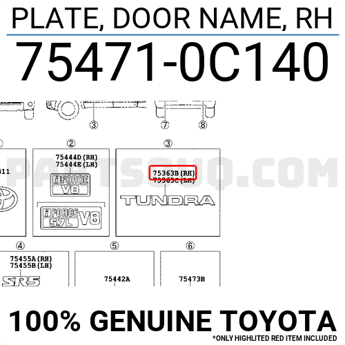 PLATE, DOOR NAME, RH 754710C140 | Toyota Parts | PartSouq