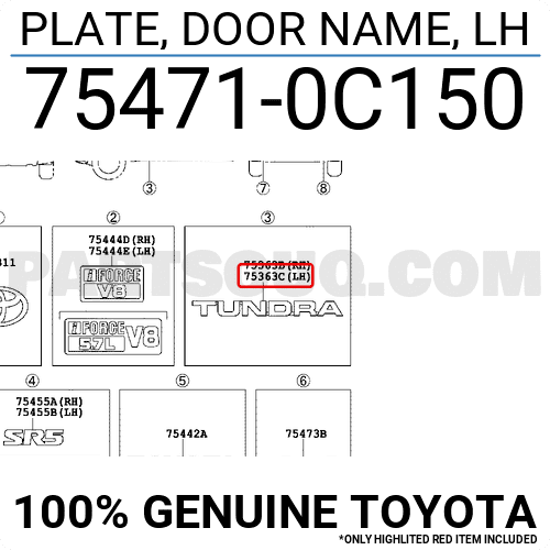 PLATE, DOOR NAME, LH 754710C150 | Toyota Parts | PartSouq