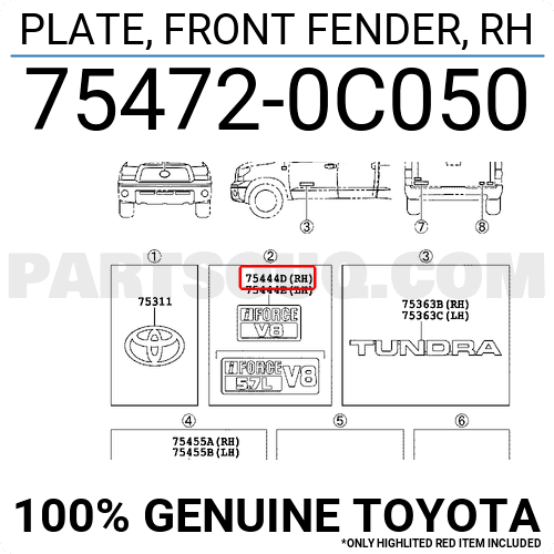 PLATE, FRONT FENDER, RH 754720C050 | Toyota Parts | PartSouq