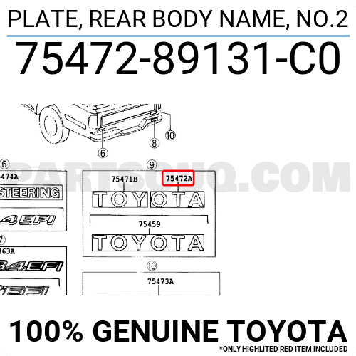 PLATE, REAR BODY NAME, NO.2 7547289131C0 | Toyota Parts | PartSouq