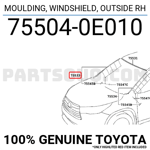 MOULDING, WINDSHIELD, OUTSIDE RH 755040E010 | Toyota Parts | PartSouq