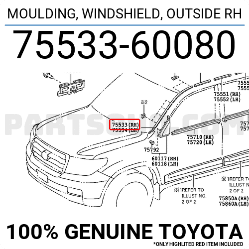 MOULDING, WINDSHIELD, OUTSIDE RH 7553360080 | Toyota Parts | PartSouq