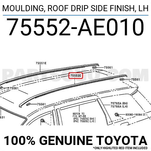 MOULDING, ROOF DRIP SIDE FINISH, LH 75552AE010 | Toyota Parts | PartSouq