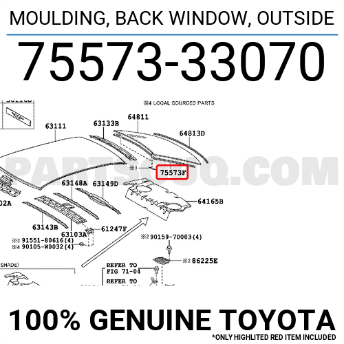 MOULDING, BACK WINDOW, OUTSIDE 7557333070 | Toyota Parts | PartSouq
