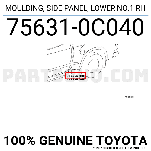 MOULDING, SIDE PANEL, LOWER NO.1 RH 756310C040 | Toyota Parts | PartSouq