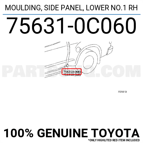 MOULDING, SIDE PANEL, LOWER NO.1 RH 756310C060 | Toyota Parts | PartSouq