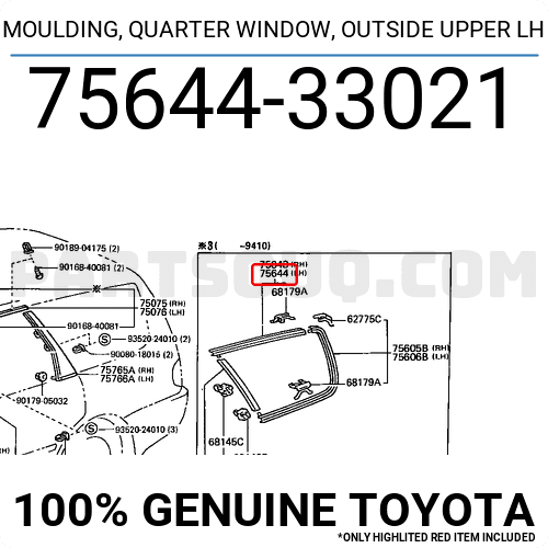 MOULDING, QUARTER WINDOW, OUTSIDE UPPER LH 7564433021 | Toyota Parts ...