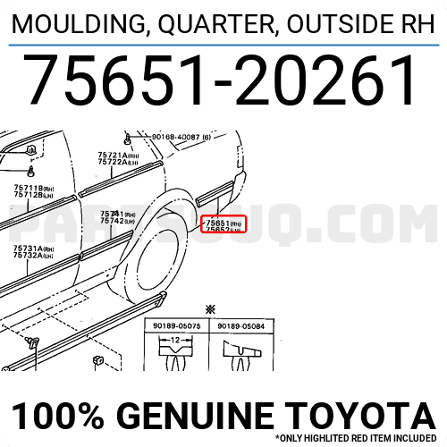MOULDING, QUARTER, OUTSIDE RH 7565120261 | Toyota Parts | PartSouq