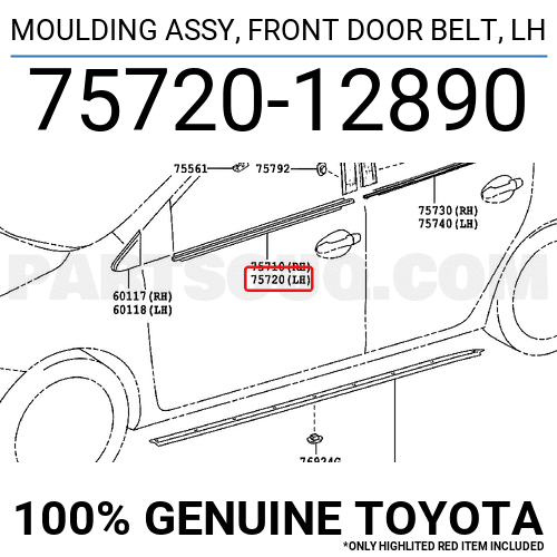 MOULDING ASSY, FRONT DOOR BELT, LH 7572012890 | Toyota Parts | PartSouq