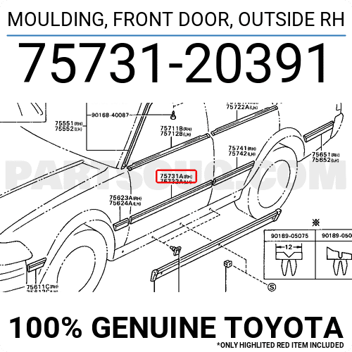 MOULDING, FRONT DOOR, OUTSIDE RH 7573120391 | Toyota Parts | PartSouq