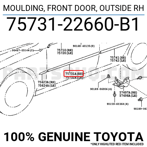 MOULDING, FRONT DOOR, OUTSIDE RH 7573122660B1 | Toyota Parts | PartSouq