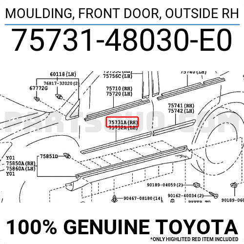 MOULDING, FRONT DOOR, OUTSIDE RH 7573148030E0 | Toyota Parts | PartSouq