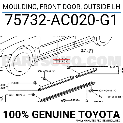 MOULDING, FRONT DOOR, OUTSIDE LH 75732AC020G1 | Toyota Parts | PartSouq