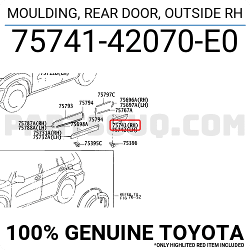 MOULDING, REAR DOOR, OUTSIDE RH 7574142070E0 | Toyota Parts | PartSouq