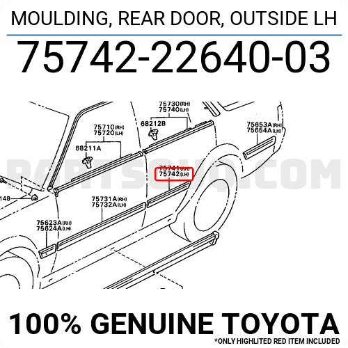 MOULDING, REAR DOOR, OUTSIDE LH 757422264003 | Toyota Parts | PartSouq