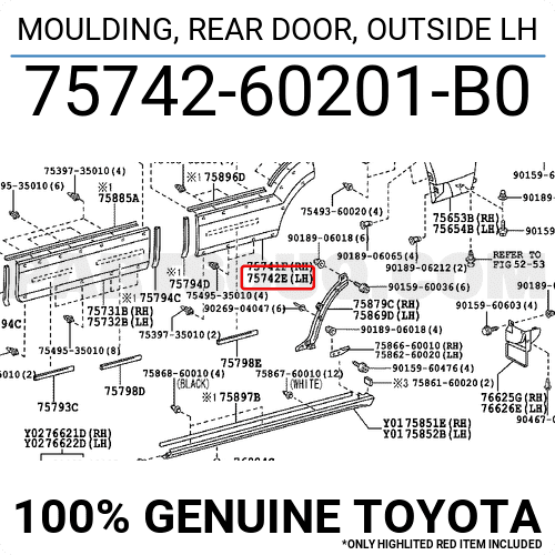 MOULDING, REAR DOOR, OUTSIDE LH 7574260201B0 | Toyota Parts | PartSouq