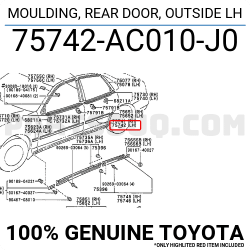 MOULDING, REAR DOOR, OUTSIDE LH 75742AC010J0 | Toyota Parts | PartSouq