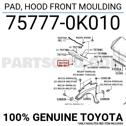 PAD, HOOD FRONT MOULDING 757770K010 | Toyota Parts | PartSouq