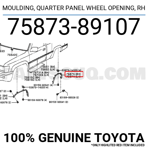 MOULDING, QUARTER PANEL WHEEL OPENING, RH 7587389107 | Toyota Parts ...