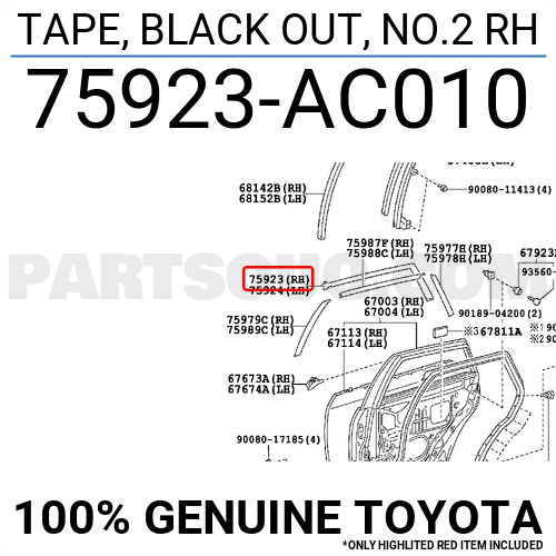 TAPE, BLACK OUT, NO.2 RH 75923AC010 | Toyota Parts | PartSouq