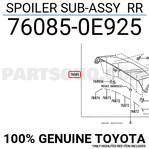 SPOILER SUB-ASSY RR 760850E925 | Toyota Parts | PartSouq