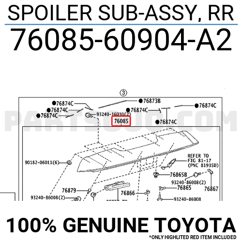 SPOILER SUB-ASSY, RR 7608560904A2 | Toyota Parts | PartSouq