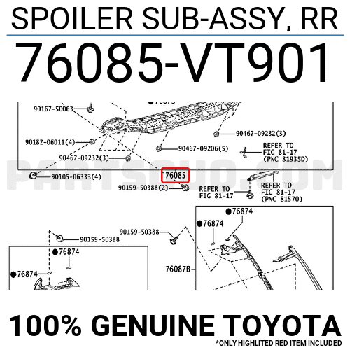 SPOILER SUB-ASSY, RR 76085VT901 | Toyota Parts | PartSouq