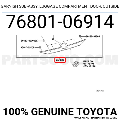 GARNISH SUB-ASSY, LUGGAGE COMPARTMENT DOOR, OUTSIDE 7680106914 | Toyota ...