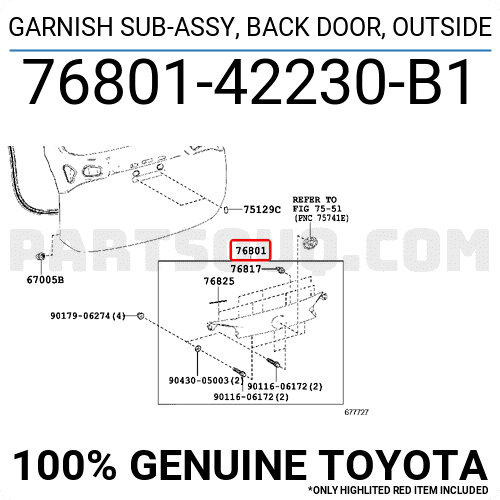 GARNISH SUB-ASSY, BACK DOOR, OUTSIDE 7680142230B1 | Toyota Parts | PartSouq