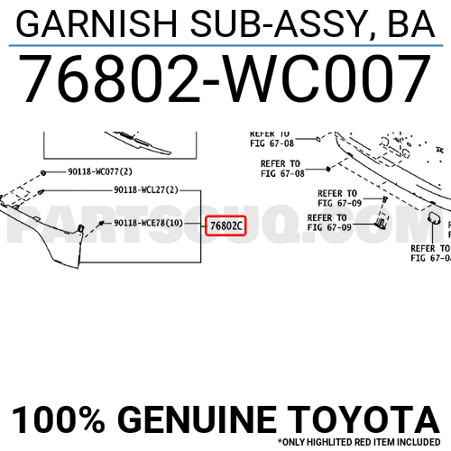 GARNISH SUB-ASSY, BA 76802WC007 | Toyota Parts | PartSouq
