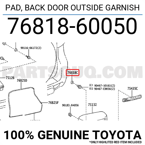 PAD, BACK DOOR OUTSIDE GARNISH 7681860050 | Toyota Parts | PartSouq