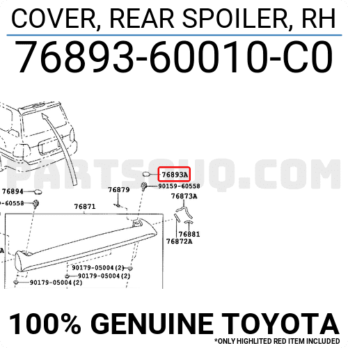 COVER, REAR SPOILER, RH 7689360010C0 | Toyota Parts | PartSouq
