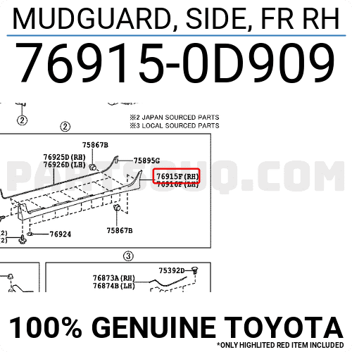 MUDGUARD, SIDE, FR RH 769150D909 | Toyota Parts | PartSouq
