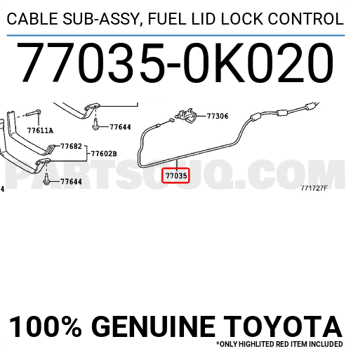 CABLE SUB-ASSY, FUEL LID LOCK CONTROL 770350K020 | Toyota Parts | PartSouq