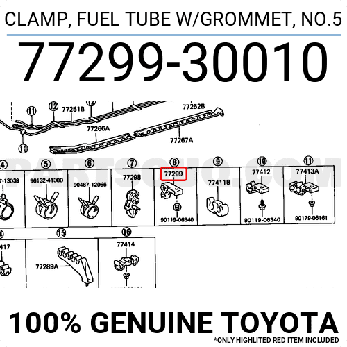 CLAMP, FUEL TUBE W/GROMMET, NO.5 7729930010 | Toyota Parts | PartSouq