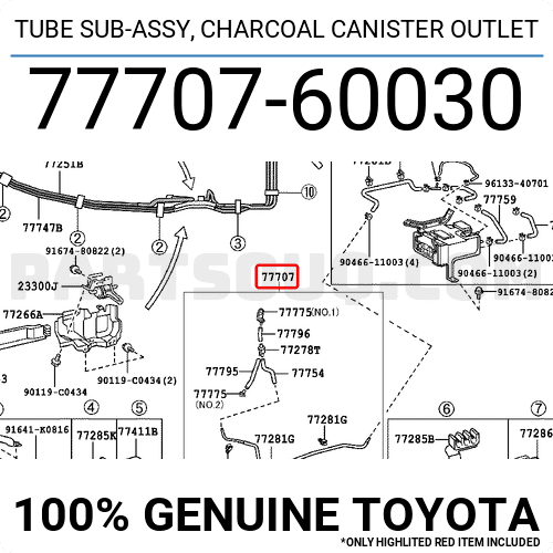TUBE SUB-ASSY, CHARCOAL CANISTER OUTLET 7770760030 | Toyota Parts ...