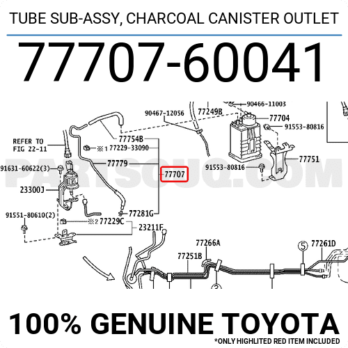 TUBE SUB-ASSY, CHARCOAL CANISTER OUTLET 7770760041 | Toyota Parts ...