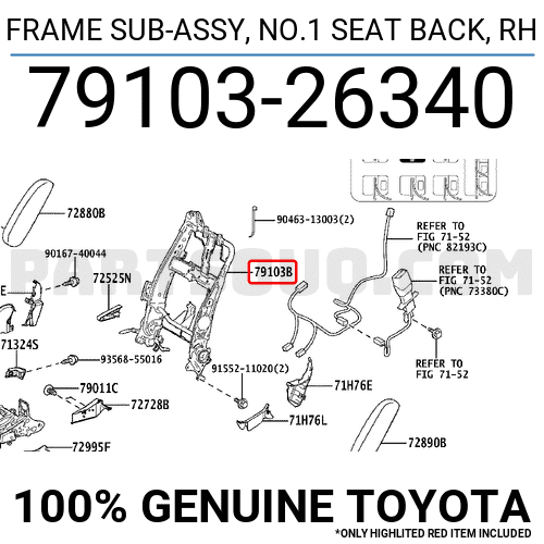 FRAME SUB-ASSY, NO.1 SEAT BACK, RH 7910326340 | Toyota Parts | PartSouq