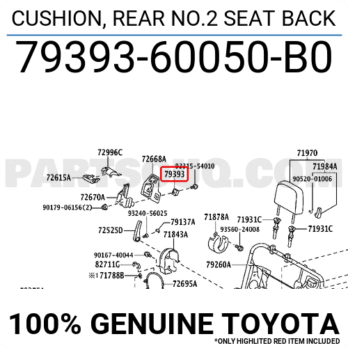 CUSHION, REAR NO.2 SEAT BACK 7939360050B0 | Toyota Parts | PartSouq