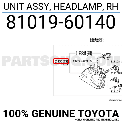 UNIT ASSY, HEADLAMP, RH 8101960140 | Toyota Parts | PartSouq