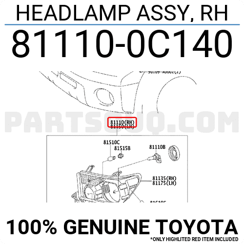 HEADLAMP ASSY, RH 811100C140 | Toyota Parts | PartSouq