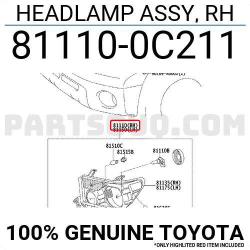 HEADLAMP ASSY, RH 811100C211 | Toyota Parts | PartSouq
