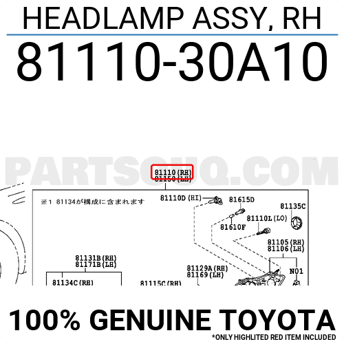HEADLAMP ASSY, RH 8111030A10 | Toyota Parts | PartSouq