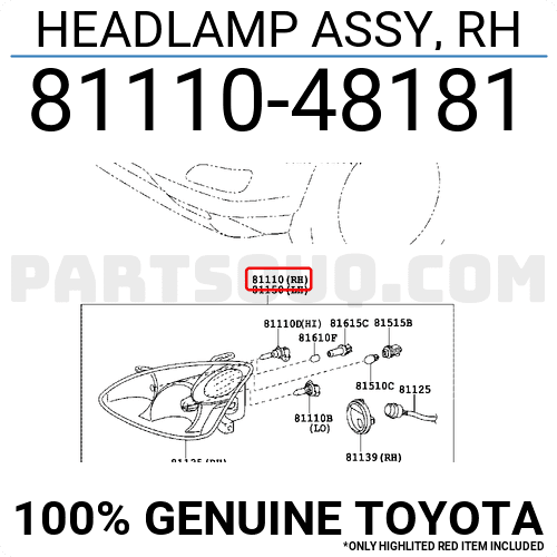HEADLAMP ASSY, RH 8111048181 | Toyota Parts | PartSouq