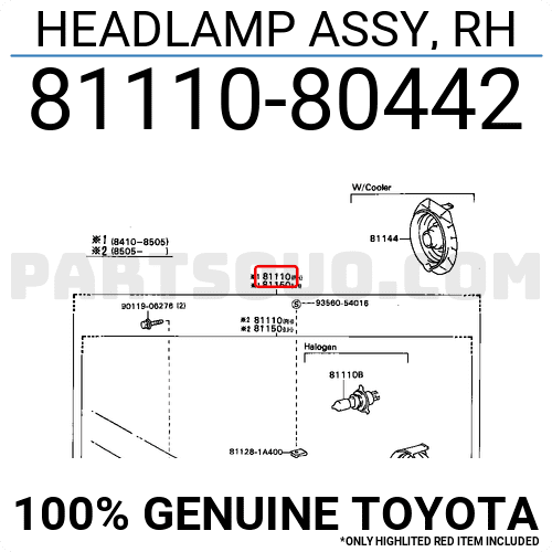 HEADLAMP ASSY, RH 8111080442 | Toyota Parts | PartSouq